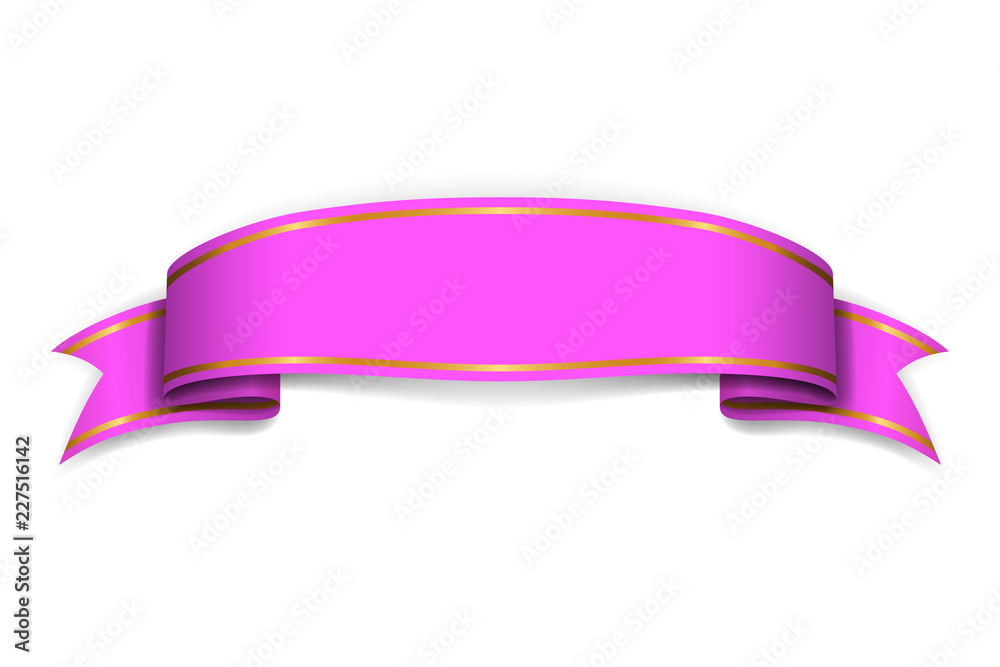 Ribbon pink banner. Sign satin blank promotion, web, advertising banner ...