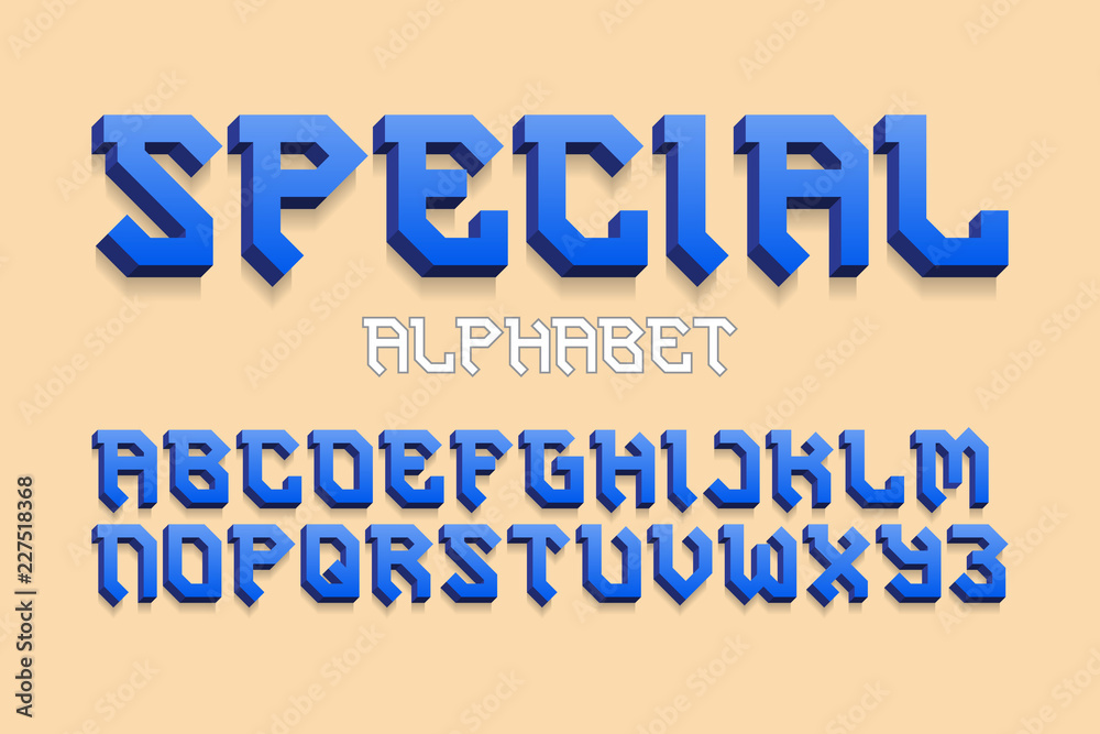 Special alphabet. Blue gradient 3d letters font. Isolated english ...