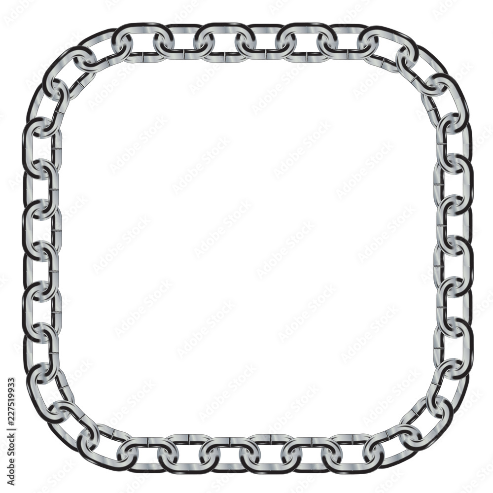 square frame with rounded corners made of shiny metal chain. isolated ...