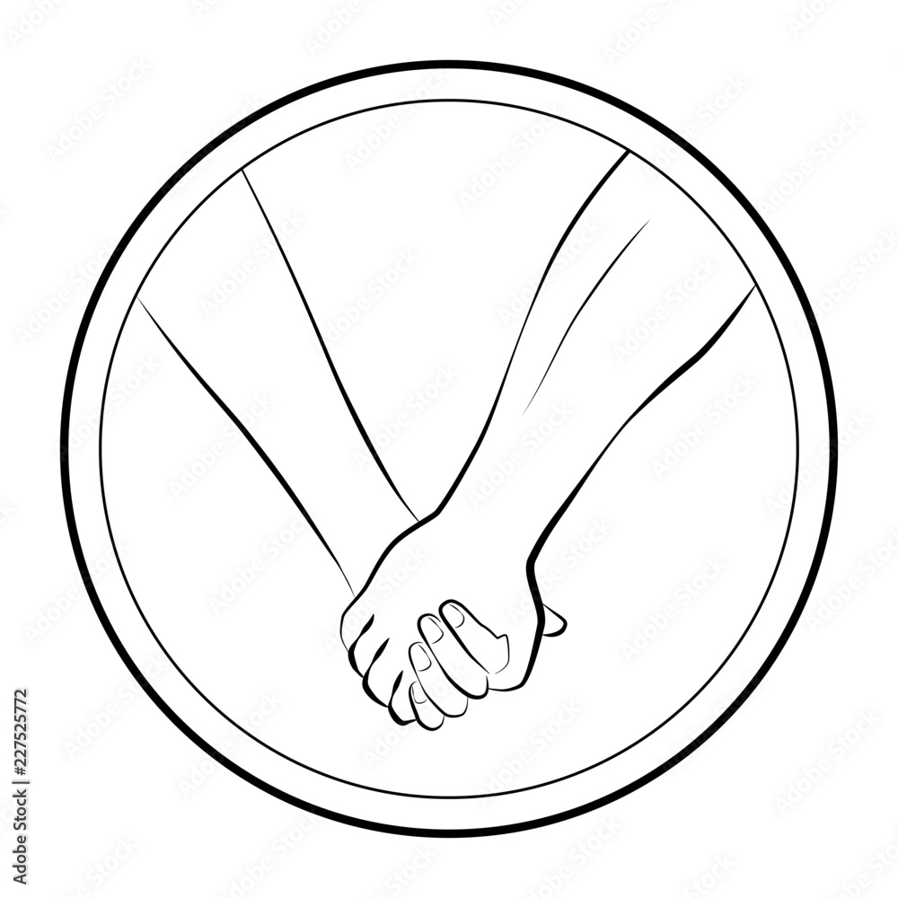Holding hands of a love couple. Isolated round logo outline vector ...