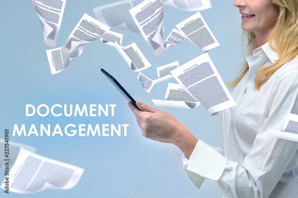 Businesswoman and document management Stock Photo | Adobe Stock