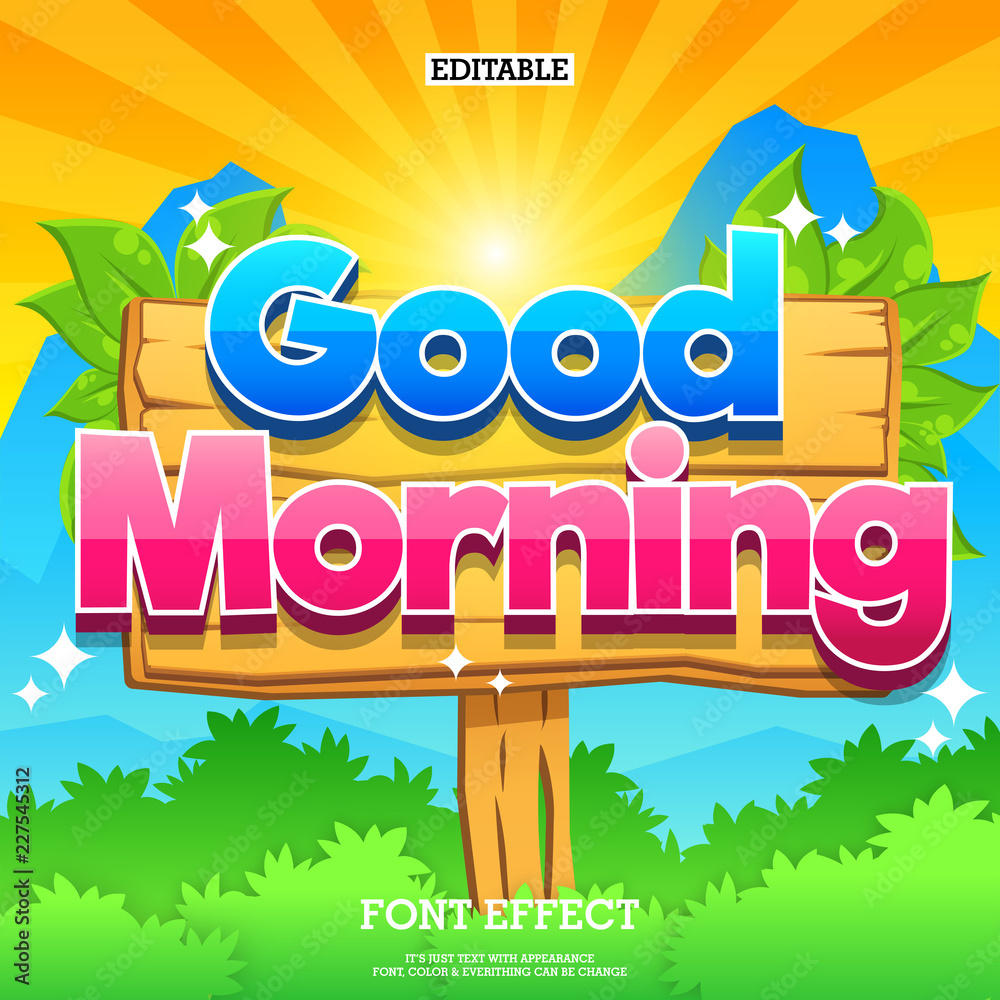 Good morning sign on wood plank with mountain background Stock Vector ...