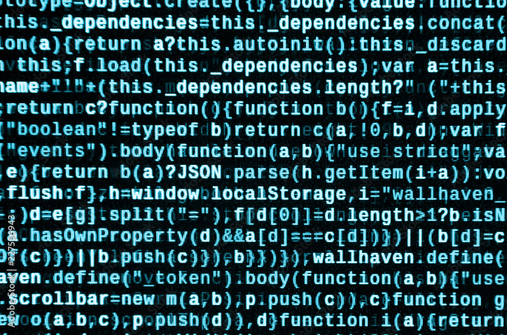Writing programming code on laptop. Digital binary data on computer screen Stock Photo | Adobe Stock