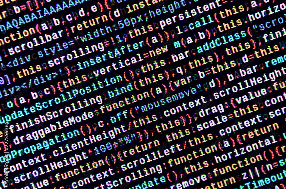 Writing programming code on laptop. Digital binary data on computer screen Stock Photo | Adobe Stock