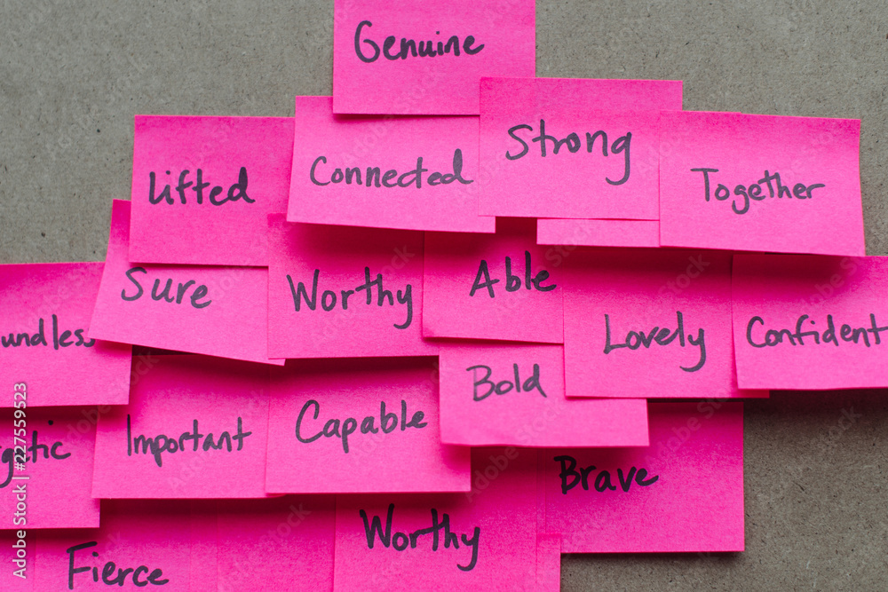 Post-it notes with positive adjectives Stock Photo | Adobe Stock