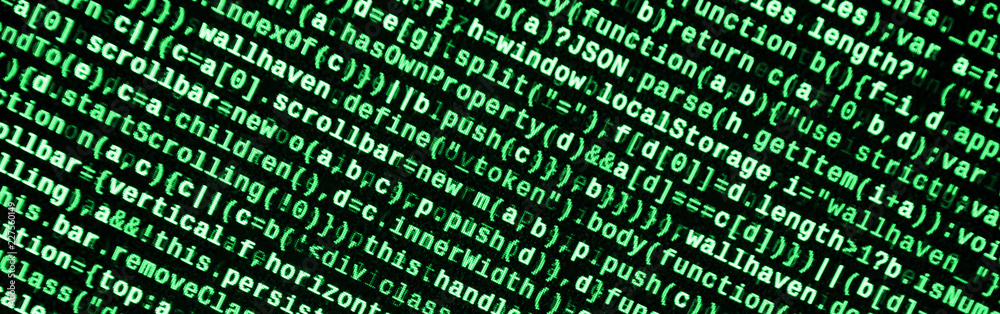 JavaScript code in text editor. Coding cyberspace concept. Screen of ...
