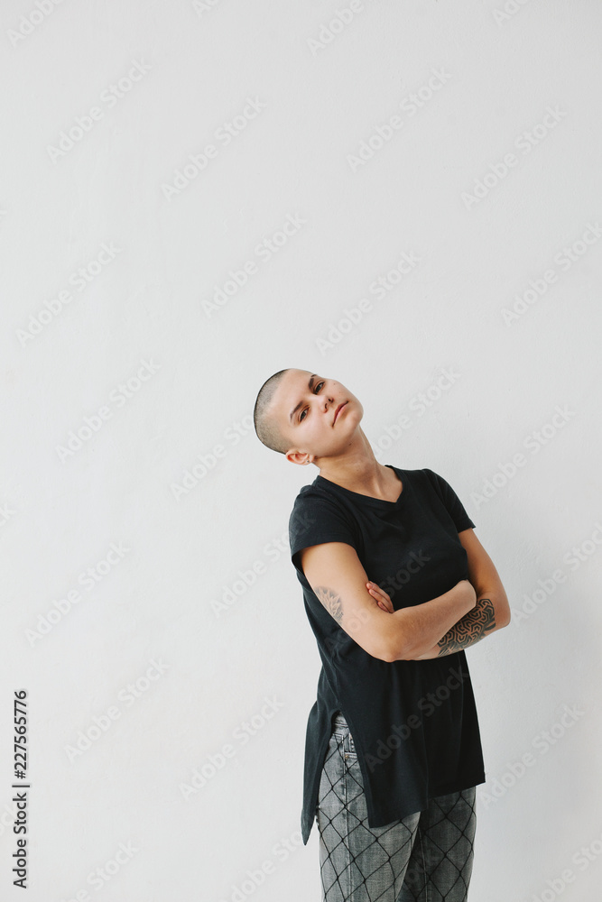 Studio portrait of bald woman Stock Photo | Adobe Stock
