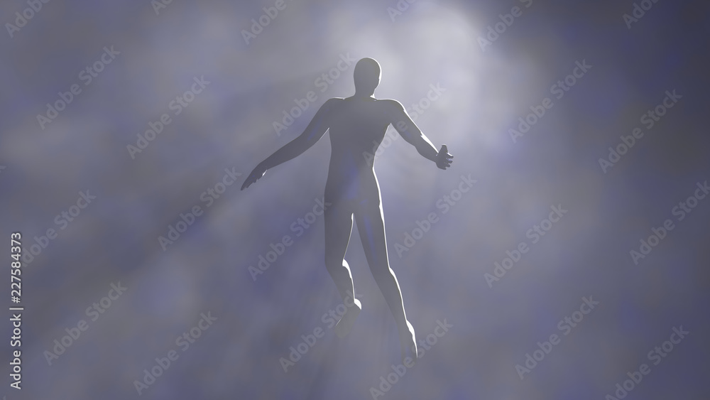 Man floating in fog, mist.Silhouette, shadow figure. 3d rendering Stock ...