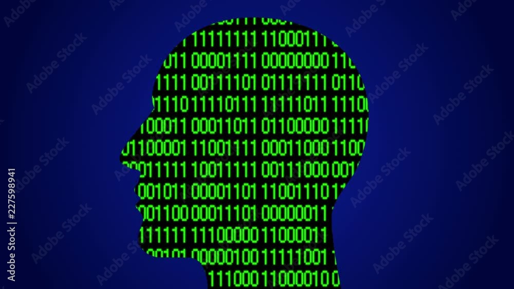 4k Brain head connect the matrix style binary code,people man thinking ...