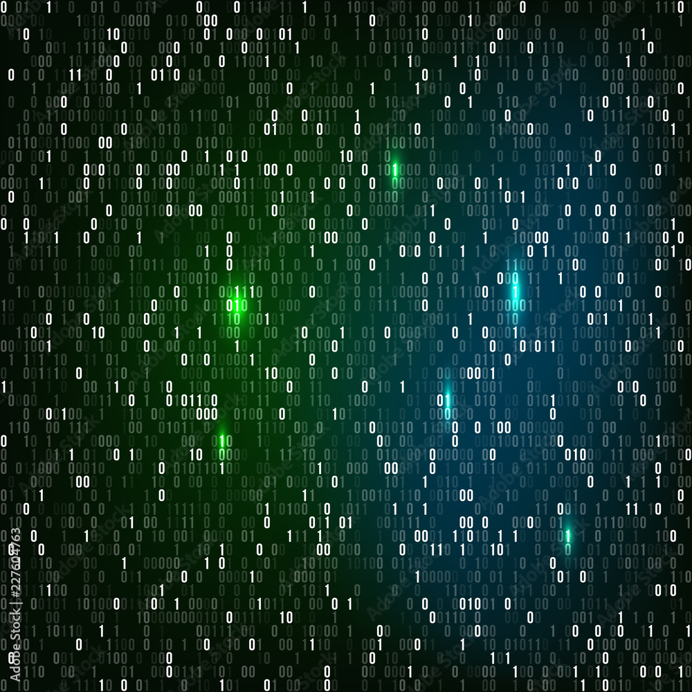 Binary code with numbers one and zero on dark background. Artificial ...