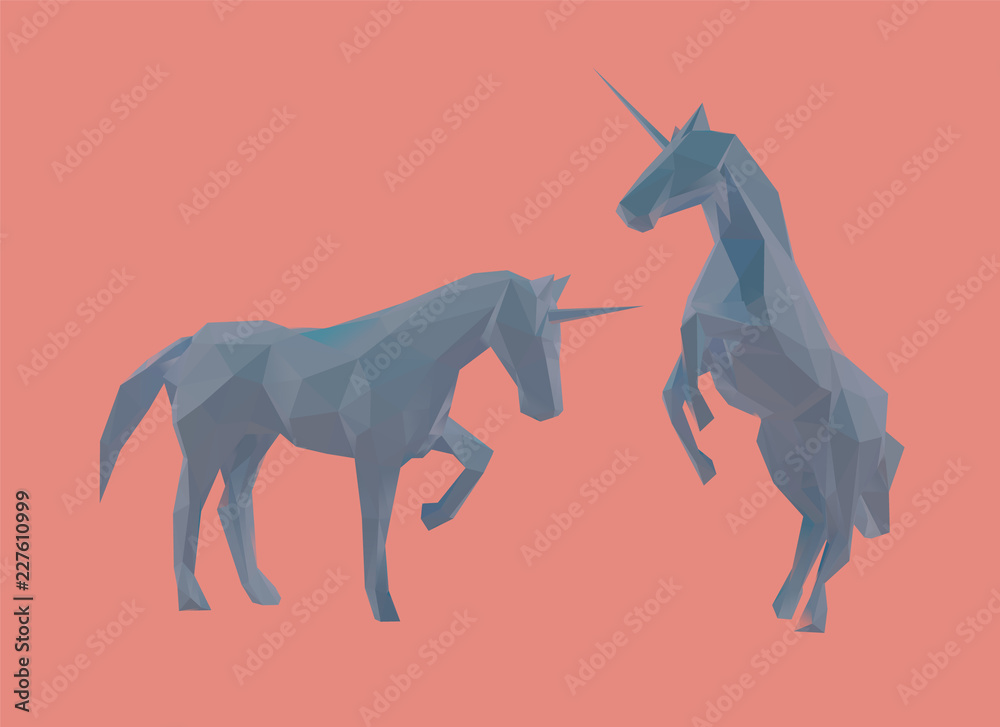 Blue Unicorn Isolated Vector Illustration Set on Red Background 3D Low ...