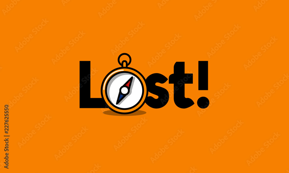 Lost Typography with Compass Vector Illustration in Flat Style Stock ...
