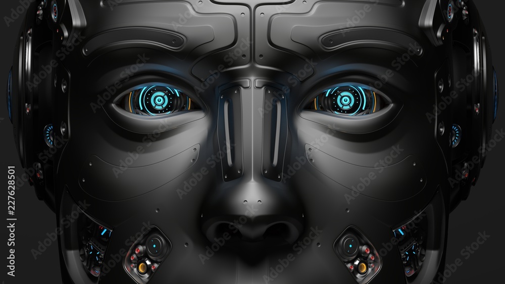 3D Render very detailed Futuristic Robot face Stock Illustration ...