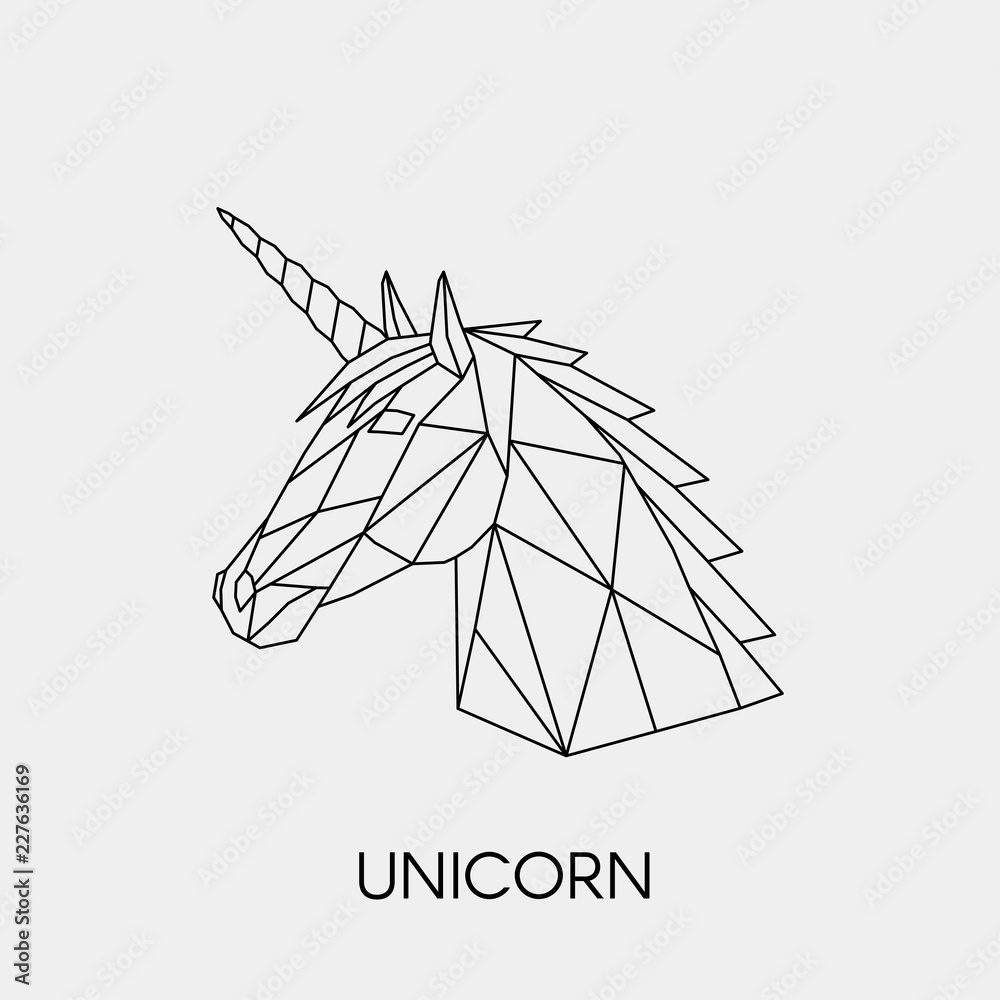 Geometric unicorn. Polygonal linear animal head. Vector illustration ...