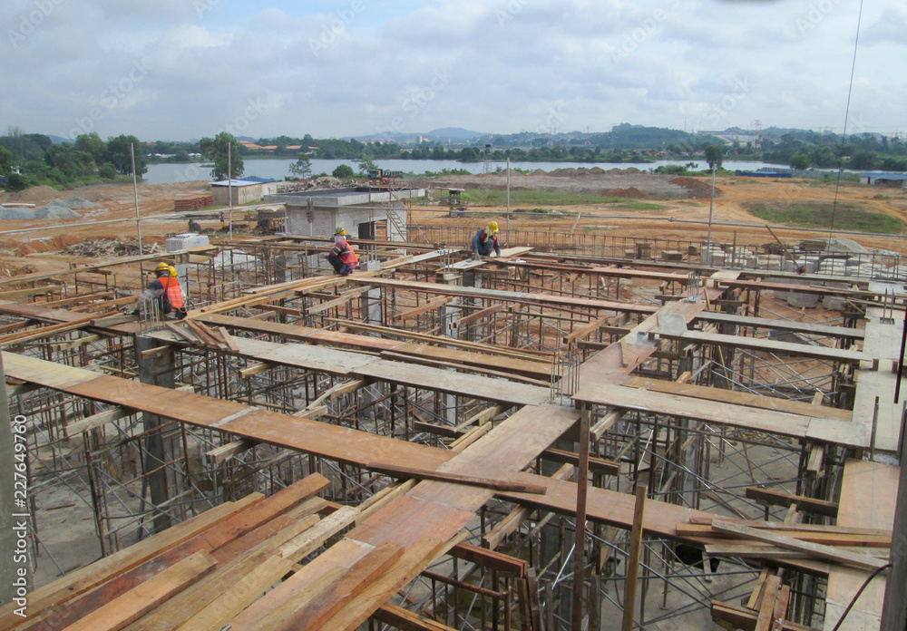 Timber form work made from plywood and timber constructed by workers at ...