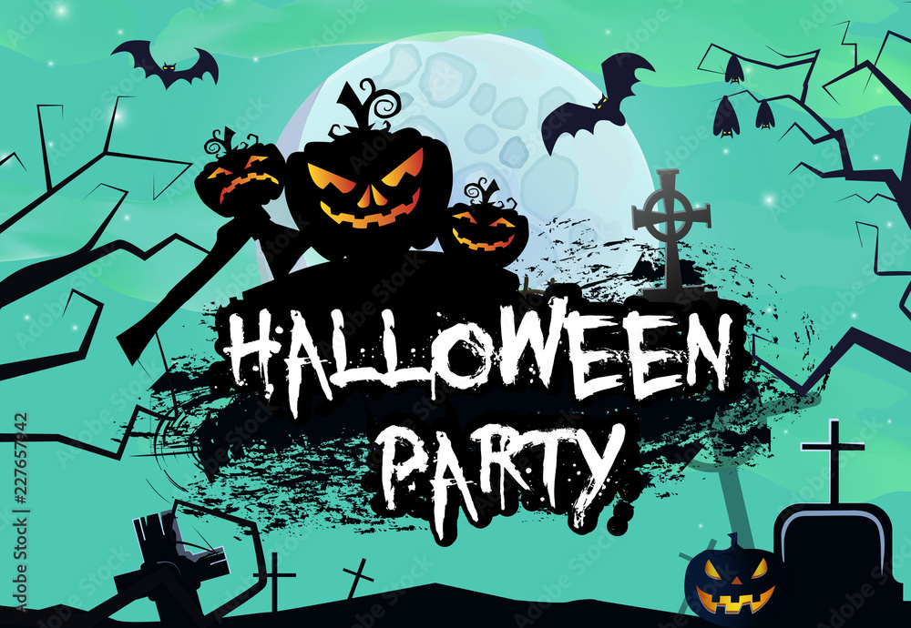 Halloween party banner design graffiti style with graves. Creative ...