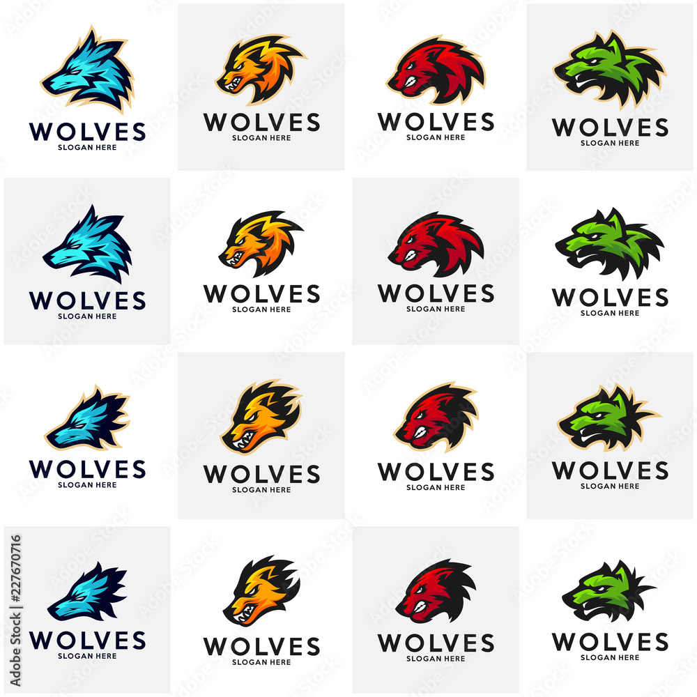 Set of Modern professional Wolf logo for a sport team. Wolf logo vector ...