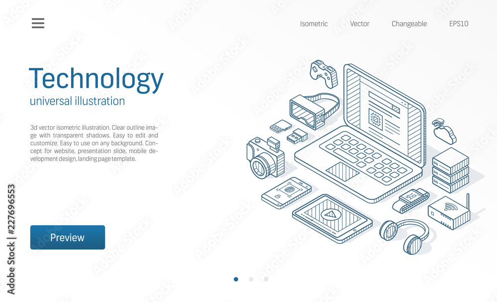 Modern wireless technology isometric illustration. Wearable devices ...