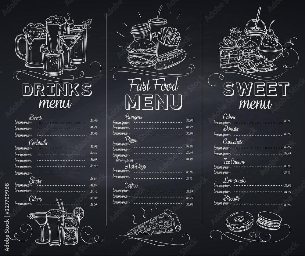 Template chalkboard menu cafe Stock Vector | Adobe Stock Template chalkboard menu cafe Stock Vector | Adobe Stock