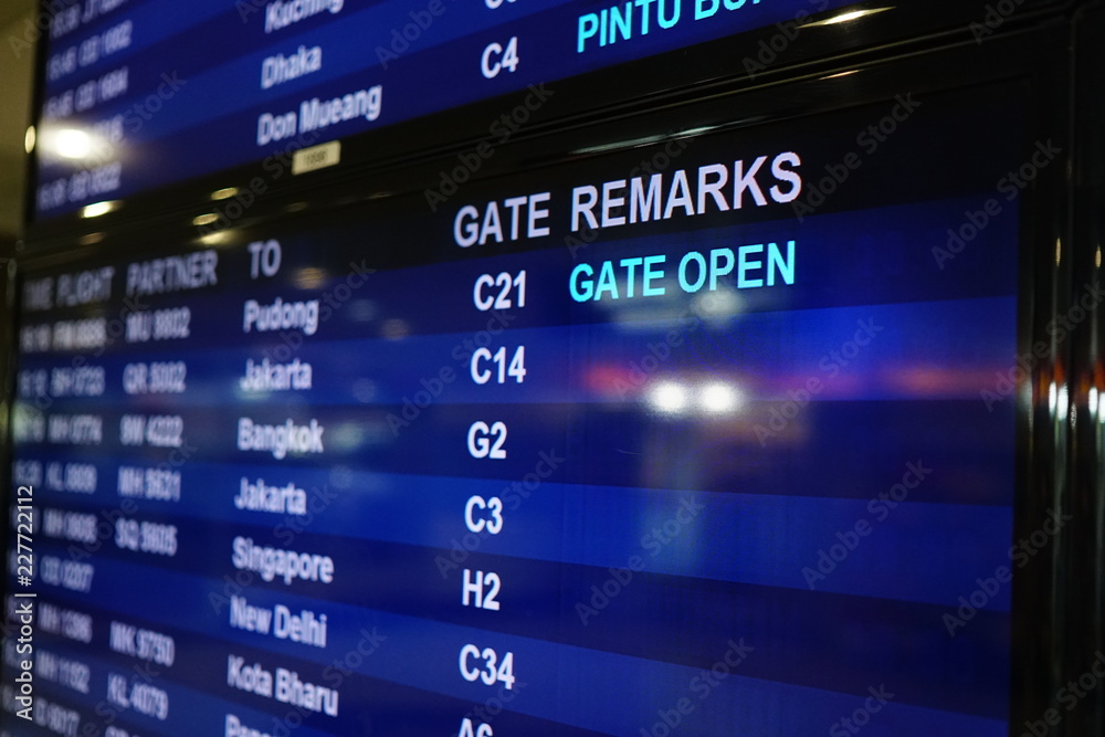 Flight Board information display on airport show flight landed, Gate ...