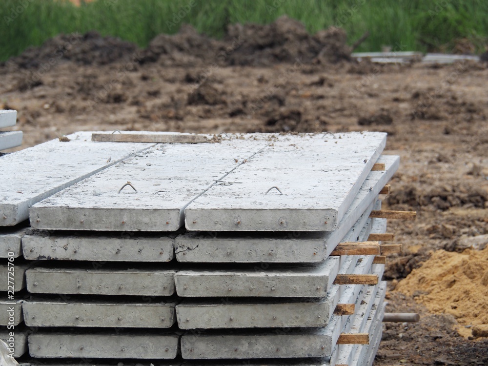 Prestressed Floor planks stacked for construction. It is a slab of ...