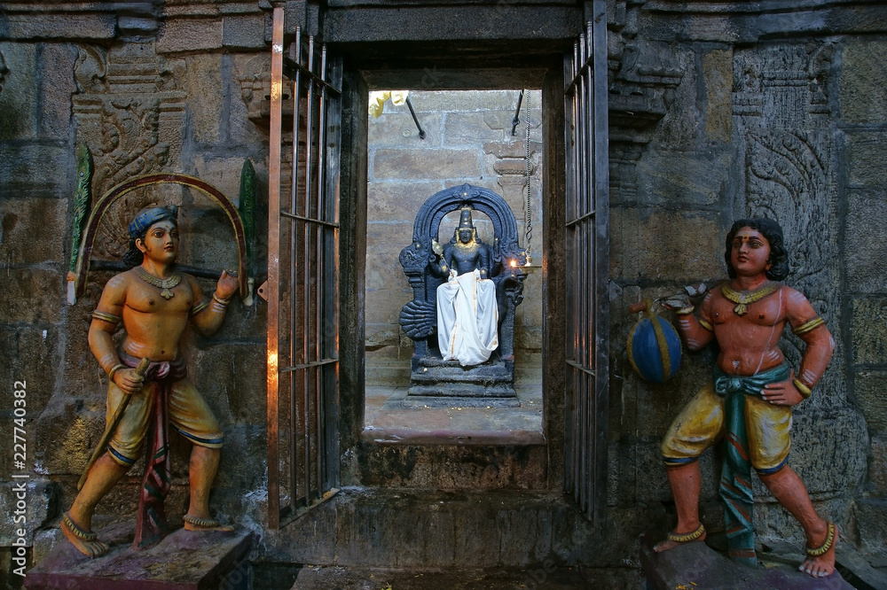 The traditional Hindu religion sculpture. Inside of Meenakshi hindu ...