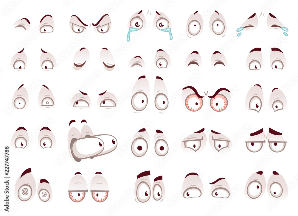 Cartoon eyes. Comic eye staring gaze watch, funny face parts vector ...