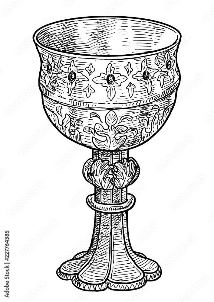 Medieval cup illustration, drawing, engraving, ink, line art, vector ...
