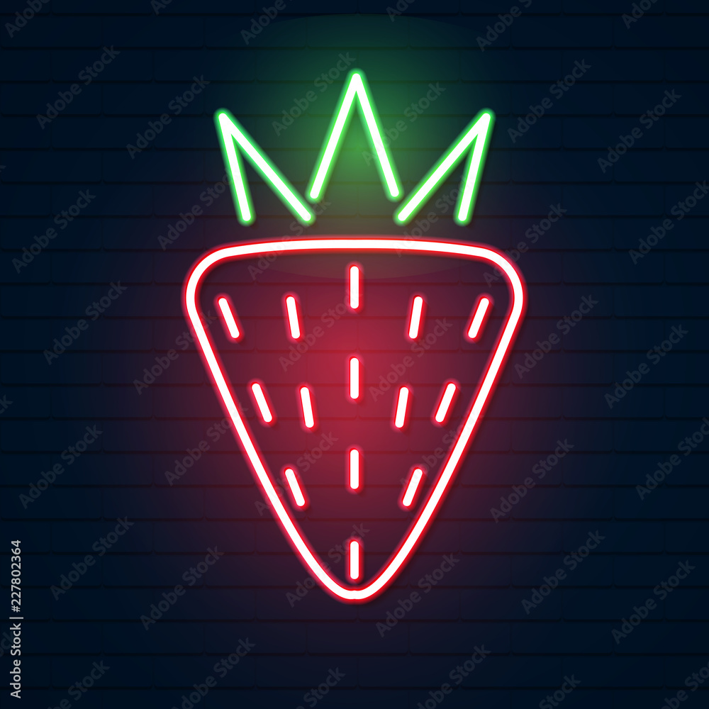 Red neon strawberry . Vector illustration of neon red strawberry ...