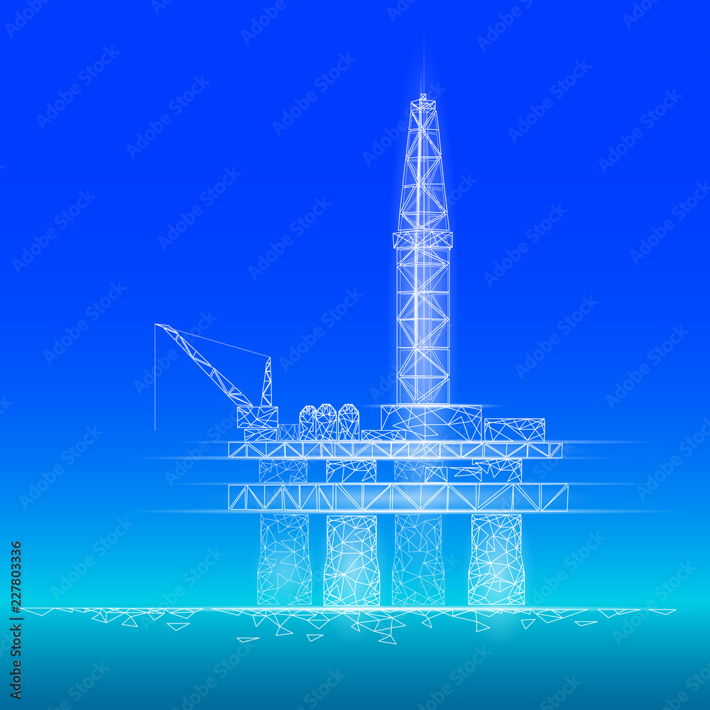 Ocean oil gas drilling rig low poly business concept. Finance economy ...