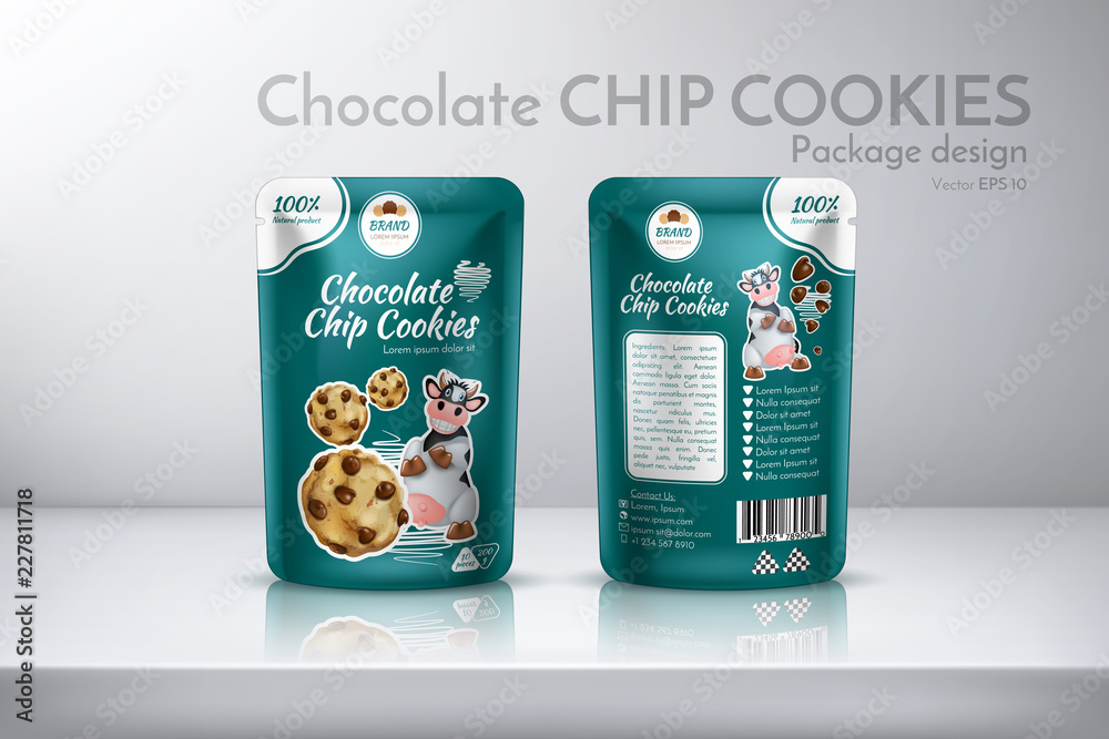 Chocolate chip cookie. Concept for packaging design. Realistic Vector ...