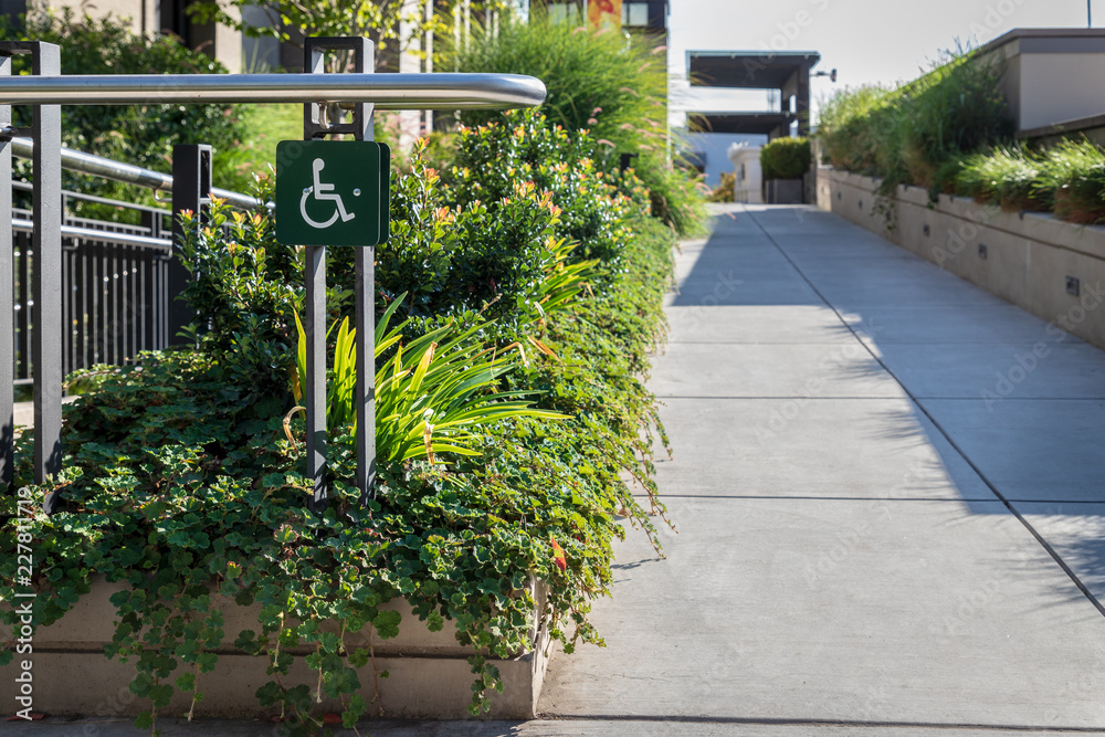 Accessible Entrance Wheelchair Ramp Sign at University Village Stock ...