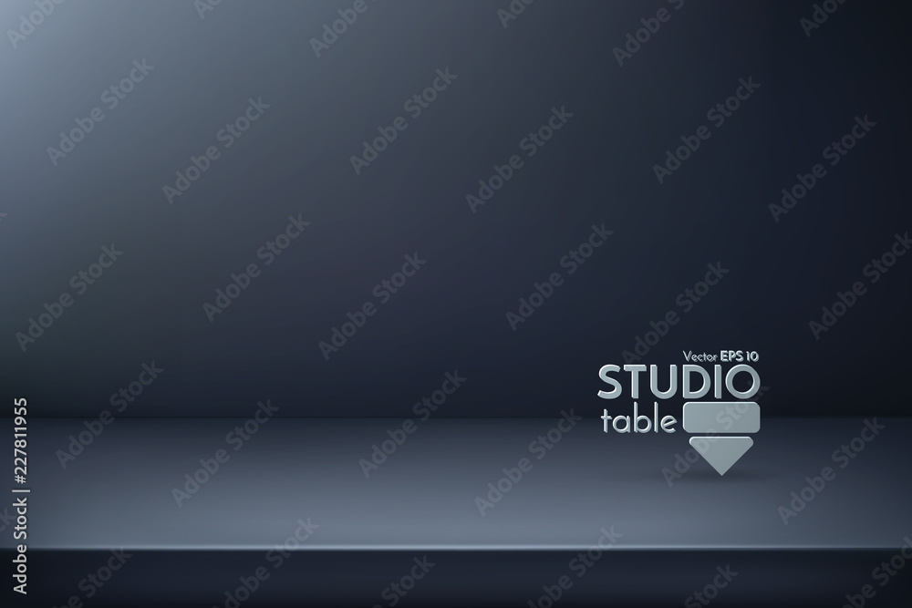 Realistic vector illustration. Studio table for design. Black surface ...