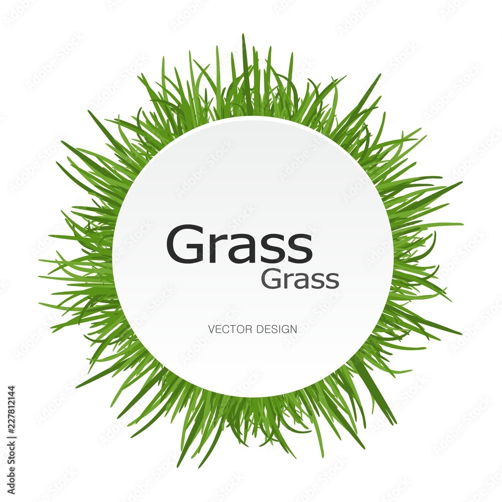 Green bright Grass round frame. Circle label for design of eco banner ...