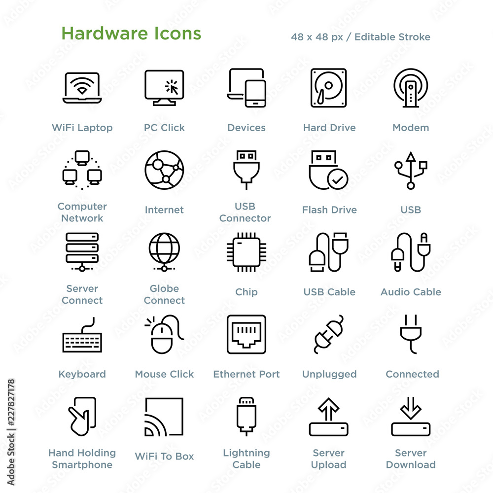 Hardware Icons - Outline styled icons, designed to 48 x 48 pixel grid ...