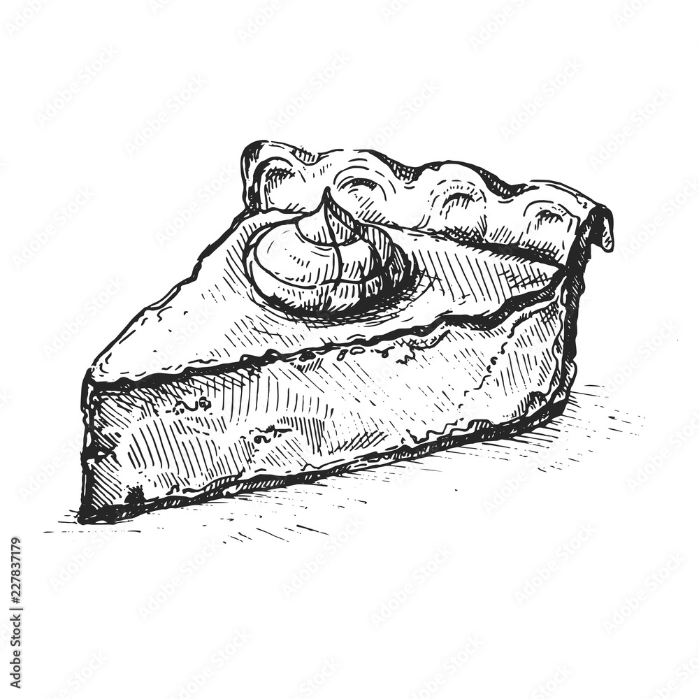 Sketch.Drawing of pumpkin pie piece topped with whipped cream ...