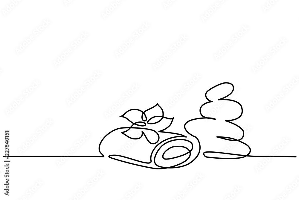 Continuous one line drawing. Spa cosmetic beautiful flower with towel ...