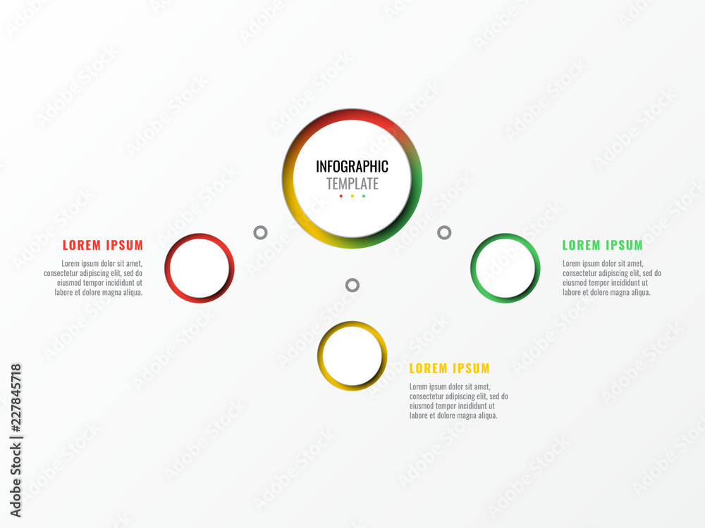 three steps design layout infographic template with round 3d realistic ...