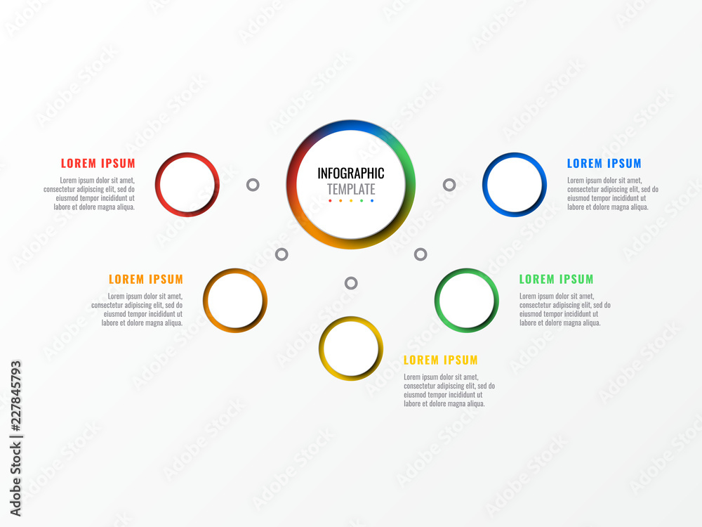 five steps design layout infographic template with round 3d realistic ...
