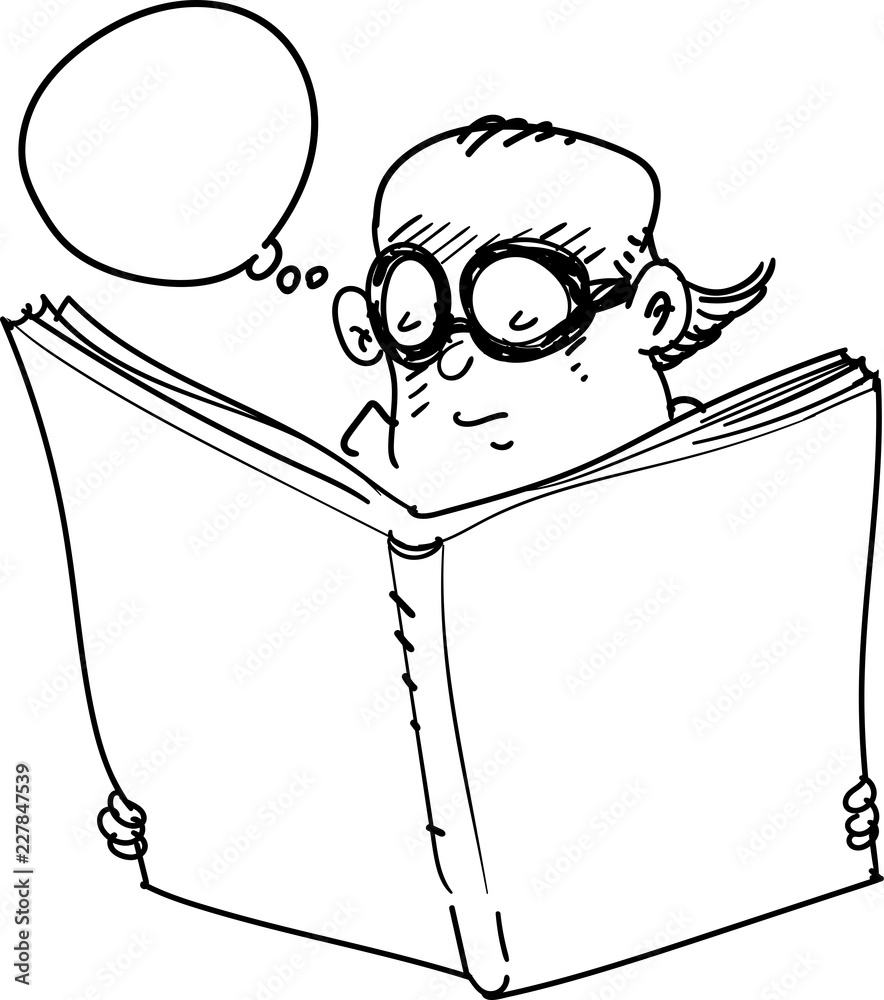 intellectual man reading book and thinking. simple lineart cartoon ...