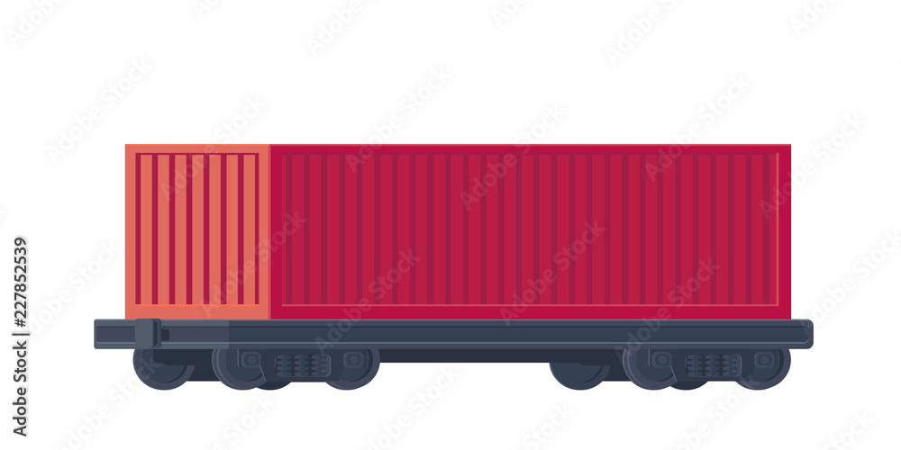 Train container on railway car. Rail freight. Vector illustration ...