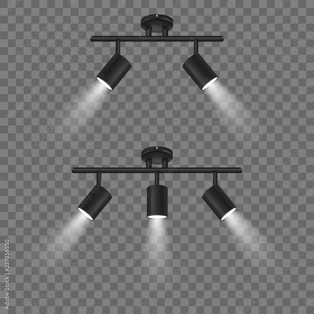 Vector Realistic 3d Black Spotlights Set in Different Slopes Closeup ...
