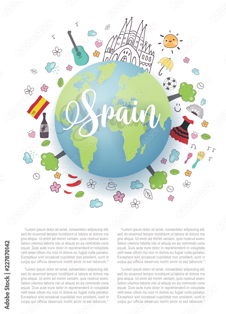 Spain world map for tourist and travel postcard or poster, advertising ...