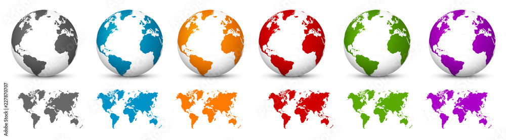 White 3D Vector Globe with World Map in Same Color. Planet Earth with ...
