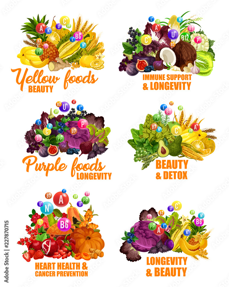 Fruits and vegetables, color diet vitamins Stock Vector | Adobe Stock