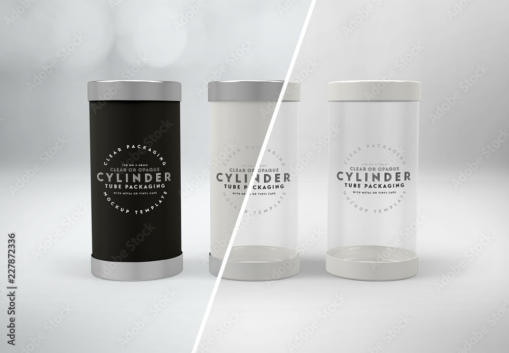 Cylinder Packaging with Lids Mockup Stock Template | Adobe Stock