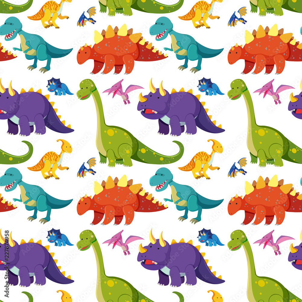 Flat dinosaur seamless background Stock Vector | Adobe Stock