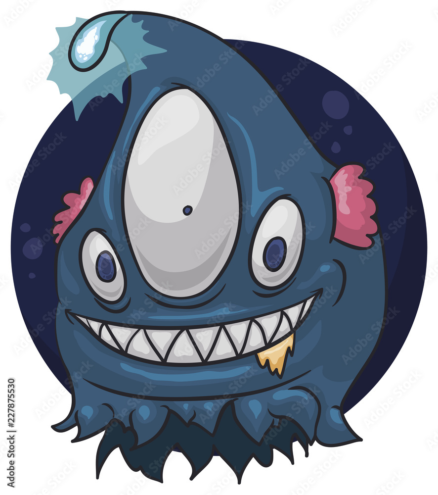 Marine Monster with Mischievous Smile, Vector Illustration Stock Vector ...