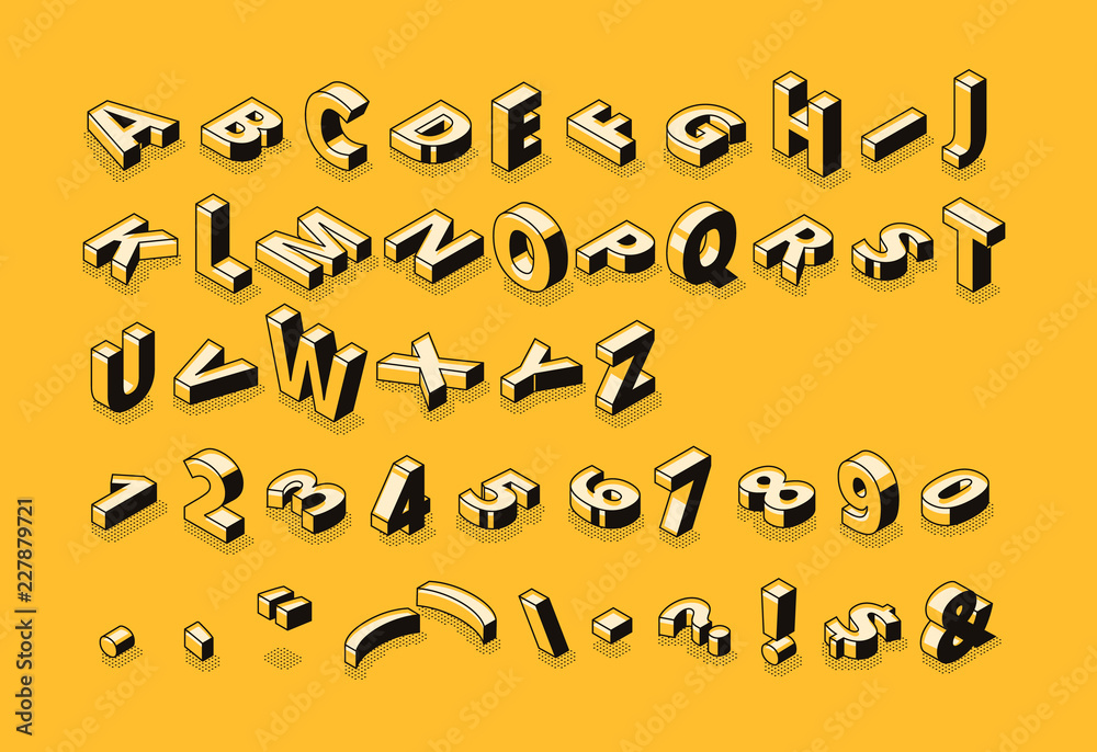 Isometric letters halftone font vector illustration of thin line ...