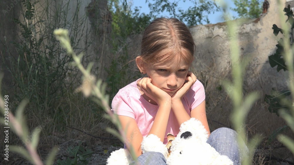 Unhappy Sad Kid, Abandoned Child in Demolished House, Homeless Girl ...